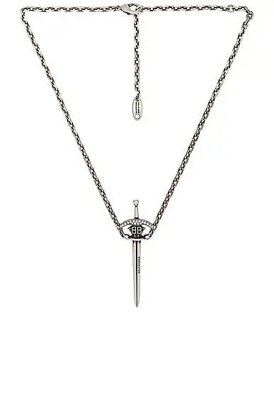 Balenciaga Goth Sword Necklace In Metallic Silver - Antique Silver
